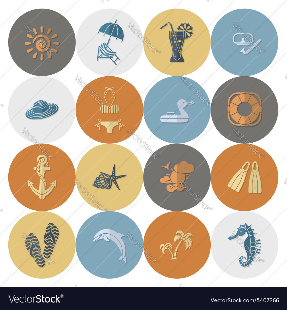 Summer and beach simple flat icons Royalty Free Vector Image