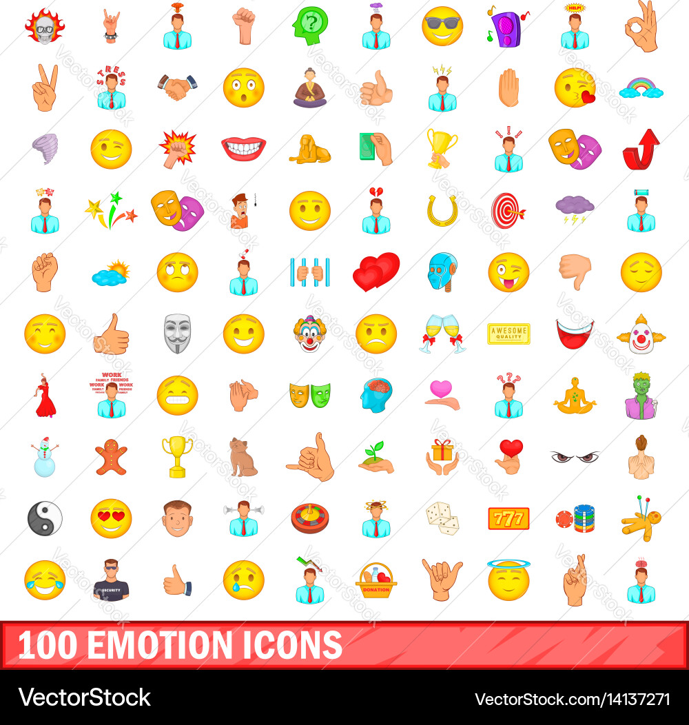 100 emotion icons set cartoon style Royalty Free Vector