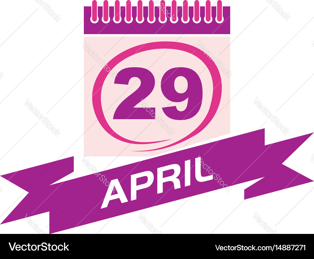 29 april calendar with ribbon Royalty Free Vector Image