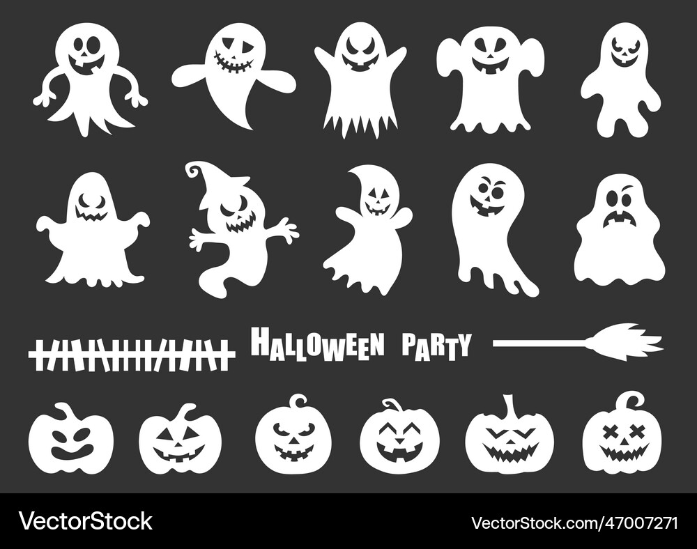 Halloween pumpkin and ghost silhouette set Vector Image