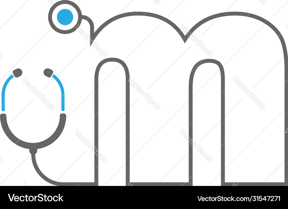Letter m stethoscope medical logo Royalty Free Vector Image