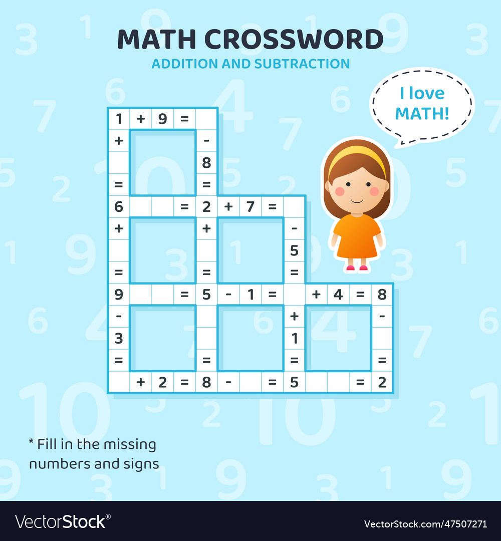 Math crossword puzzle addition and subtraction Vector Image