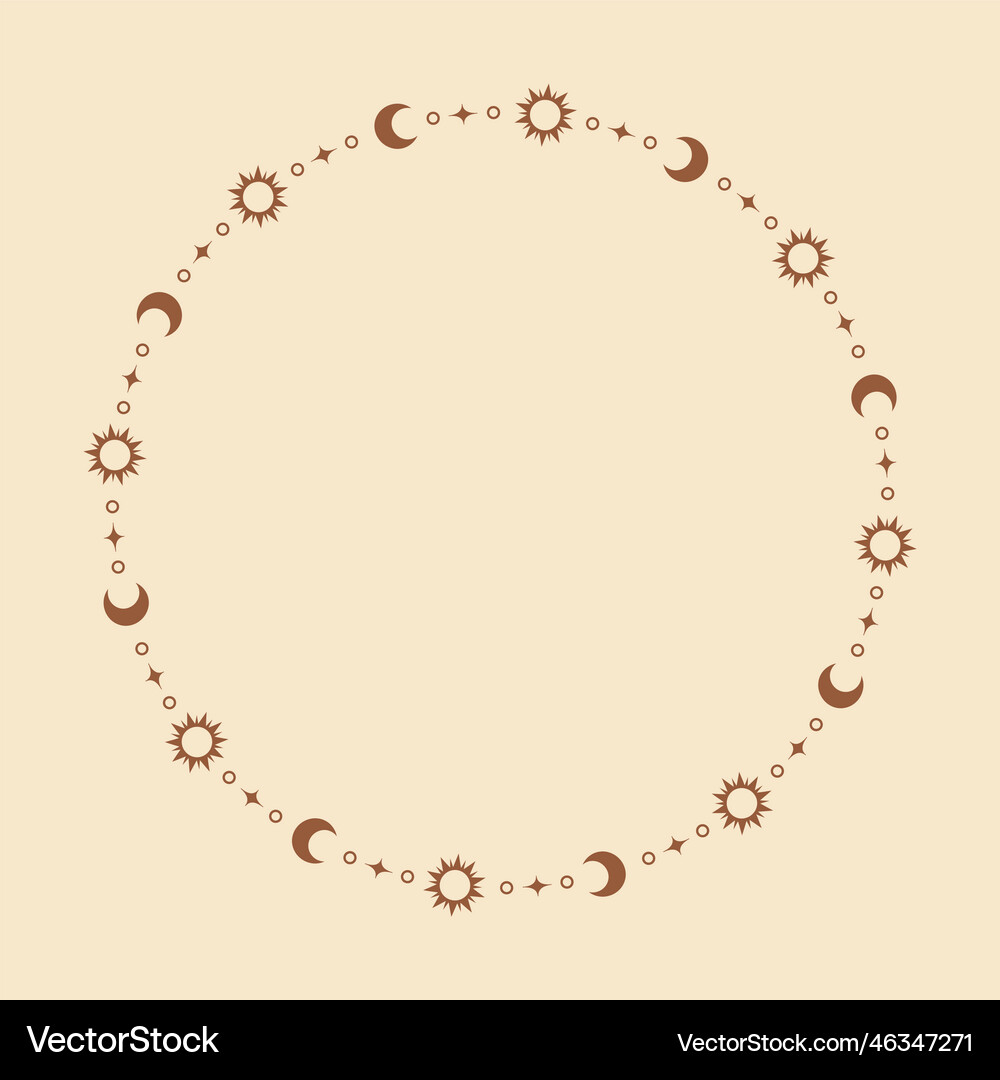 Mystic celestial round frame with sun stars moon Vector Image
