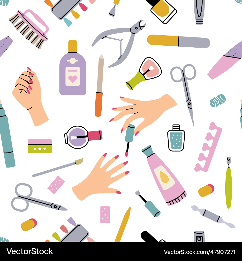 Nail care pattern nail polish nail files scissors Vector Image
