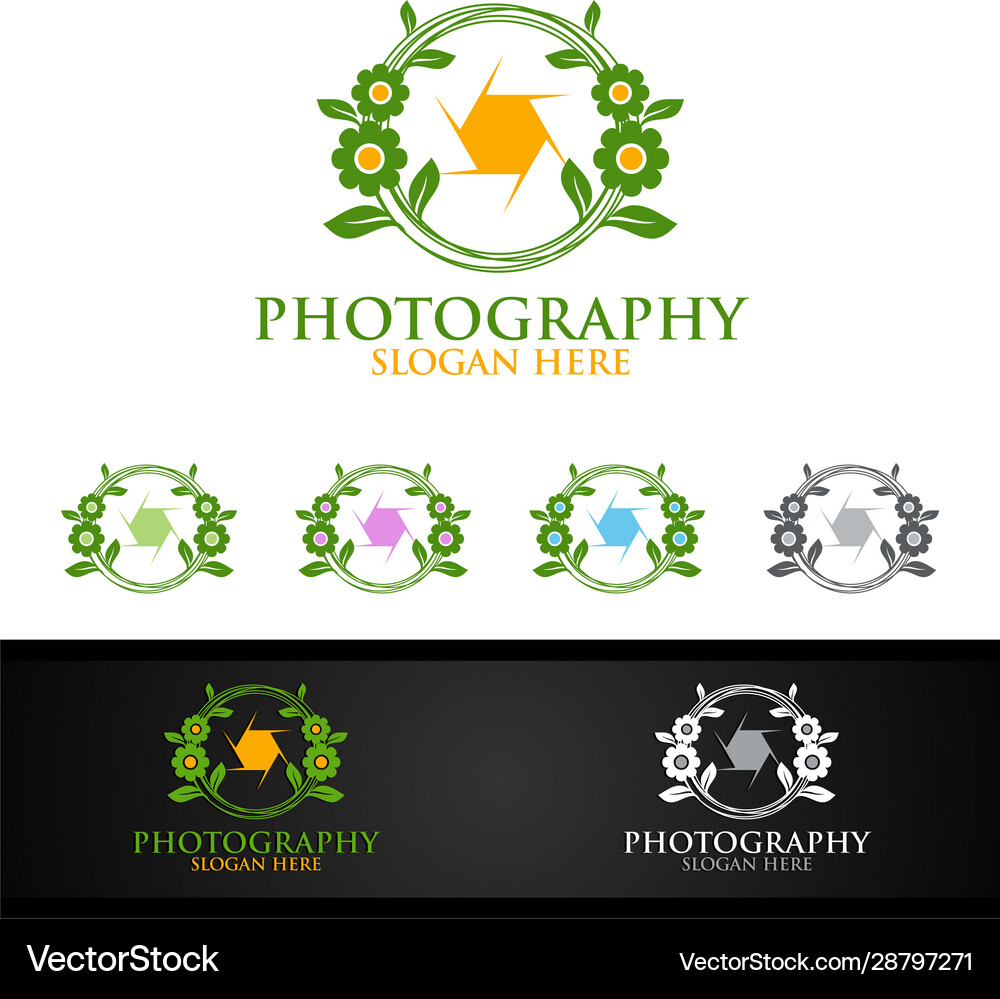 Nature wedding camera photography logo Royalty Free Vector
