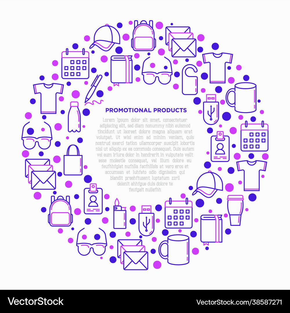 Promotional products concept in circle with thin Vector Image