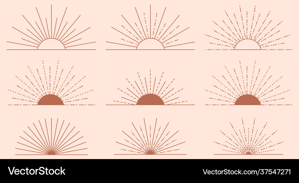 Set sun icons and symbols in linear boho style Vector Image