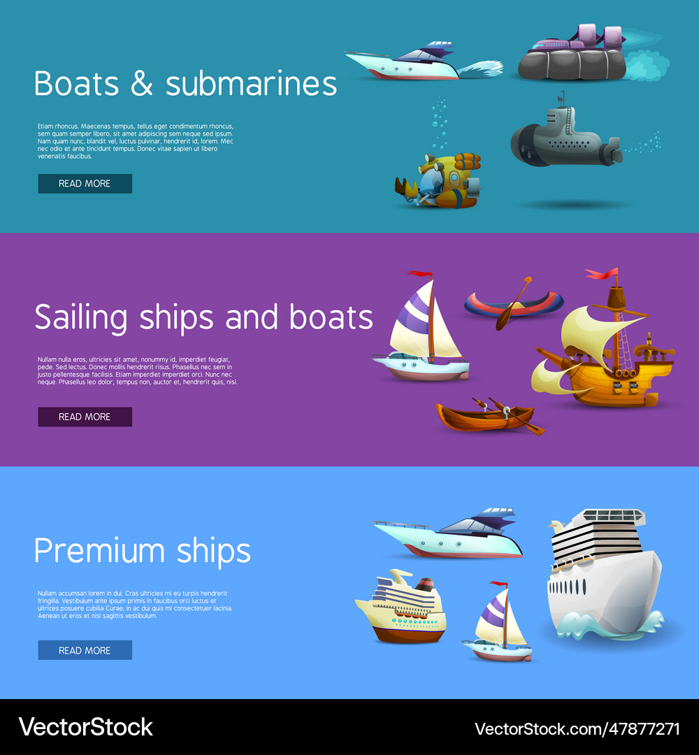 Ships and boats banners set Royalty Free Vector Image