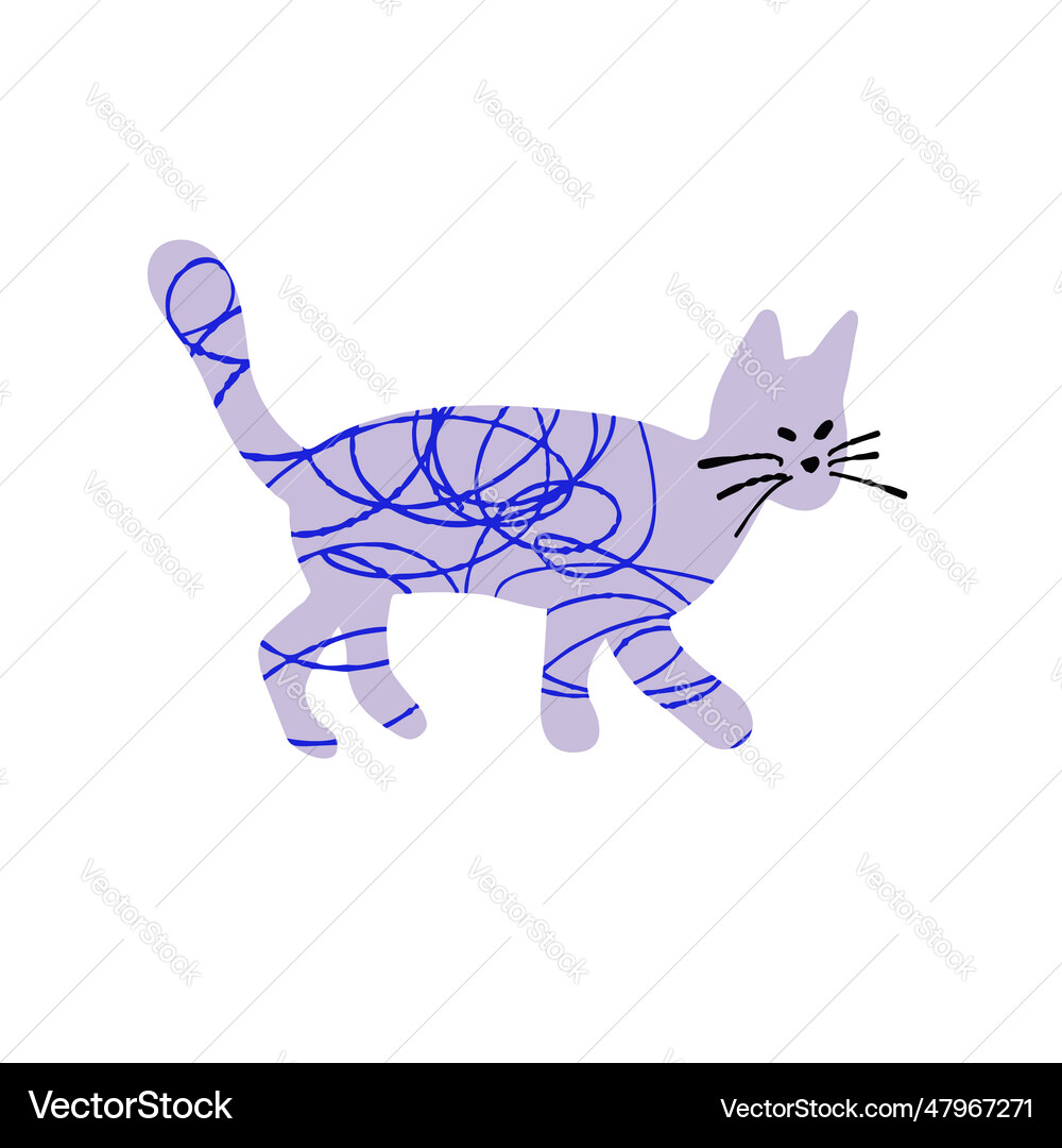 Textured cute cat pink violet color Royalty Free Vector