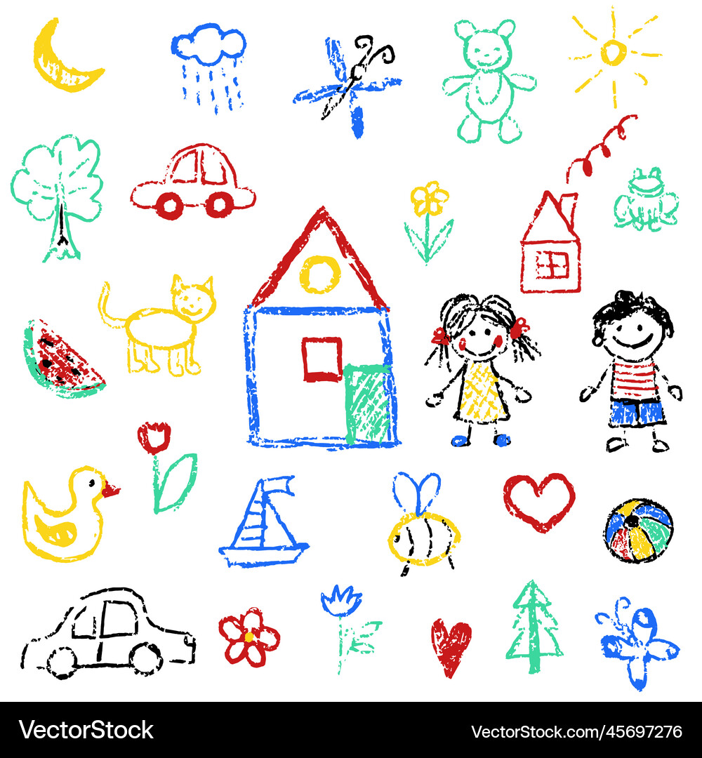 Childrens drawings elements for the design of Vector Image