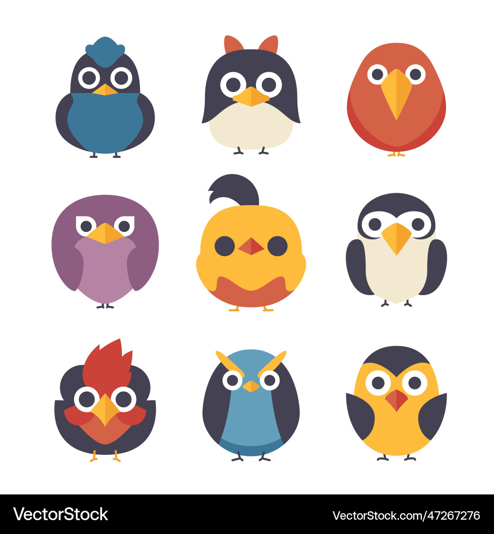 Cute colorful cartoon birds set Royalty Free Vector Image