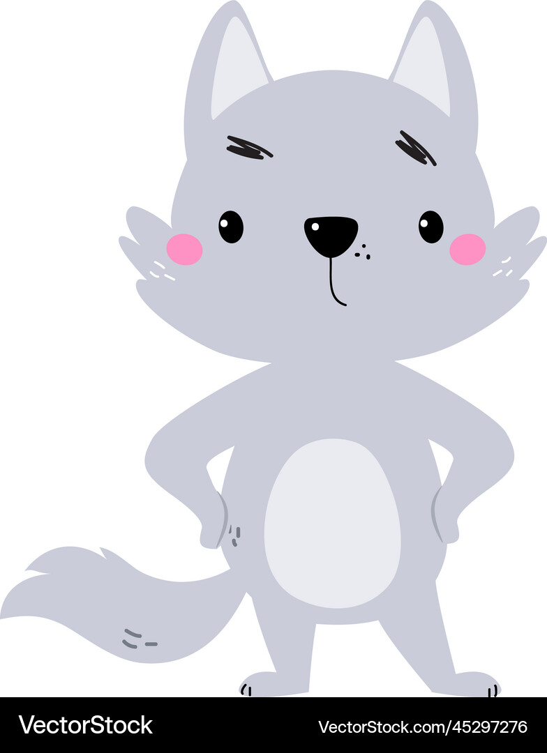 Cute little wolf cub with grey coat standing Vector Image