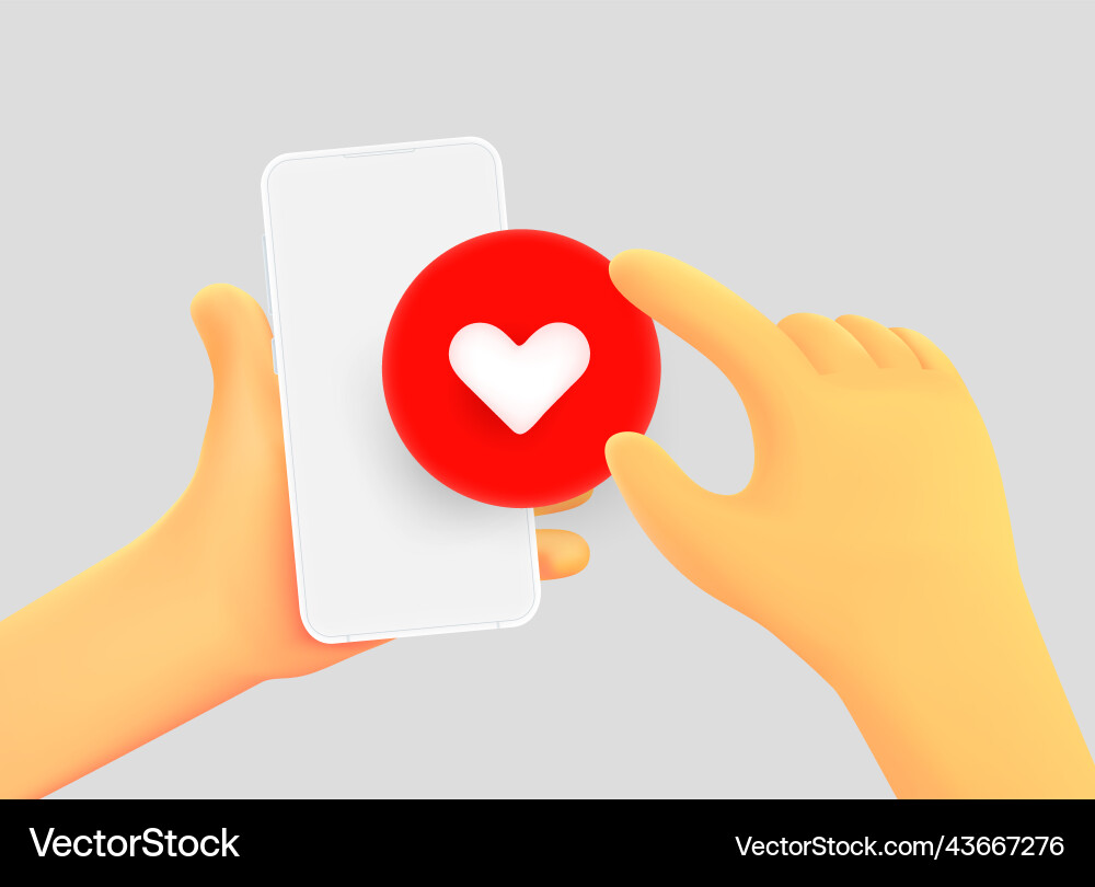 Hand holding smartphone with heart symbol 3d Vector Image