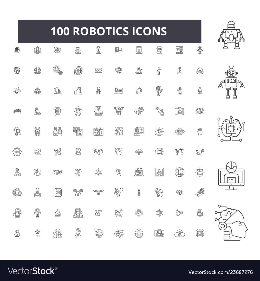 Robotics editable line icons 100 set Royalty Free Vector