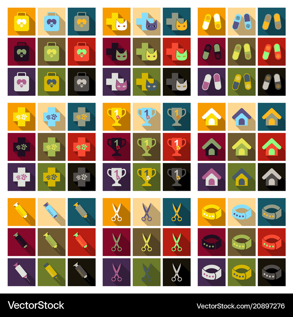 Set of flat icons veterinary science Royalty Free Vector