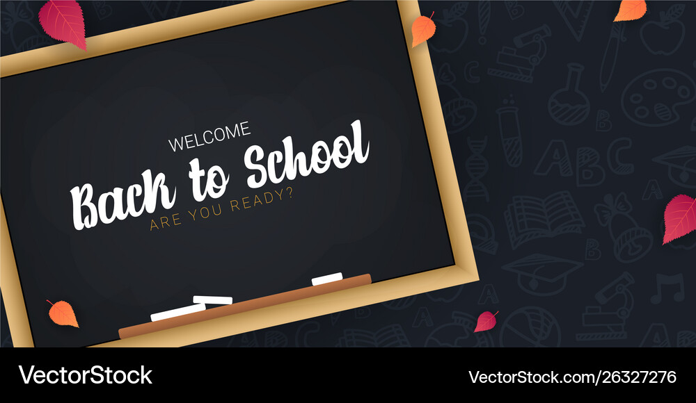Welcome back to school banner with chalkboard Vector Image