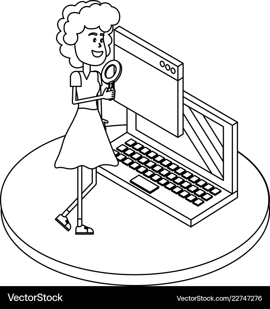 Woman on internet black and white Royalty Free Vector Image