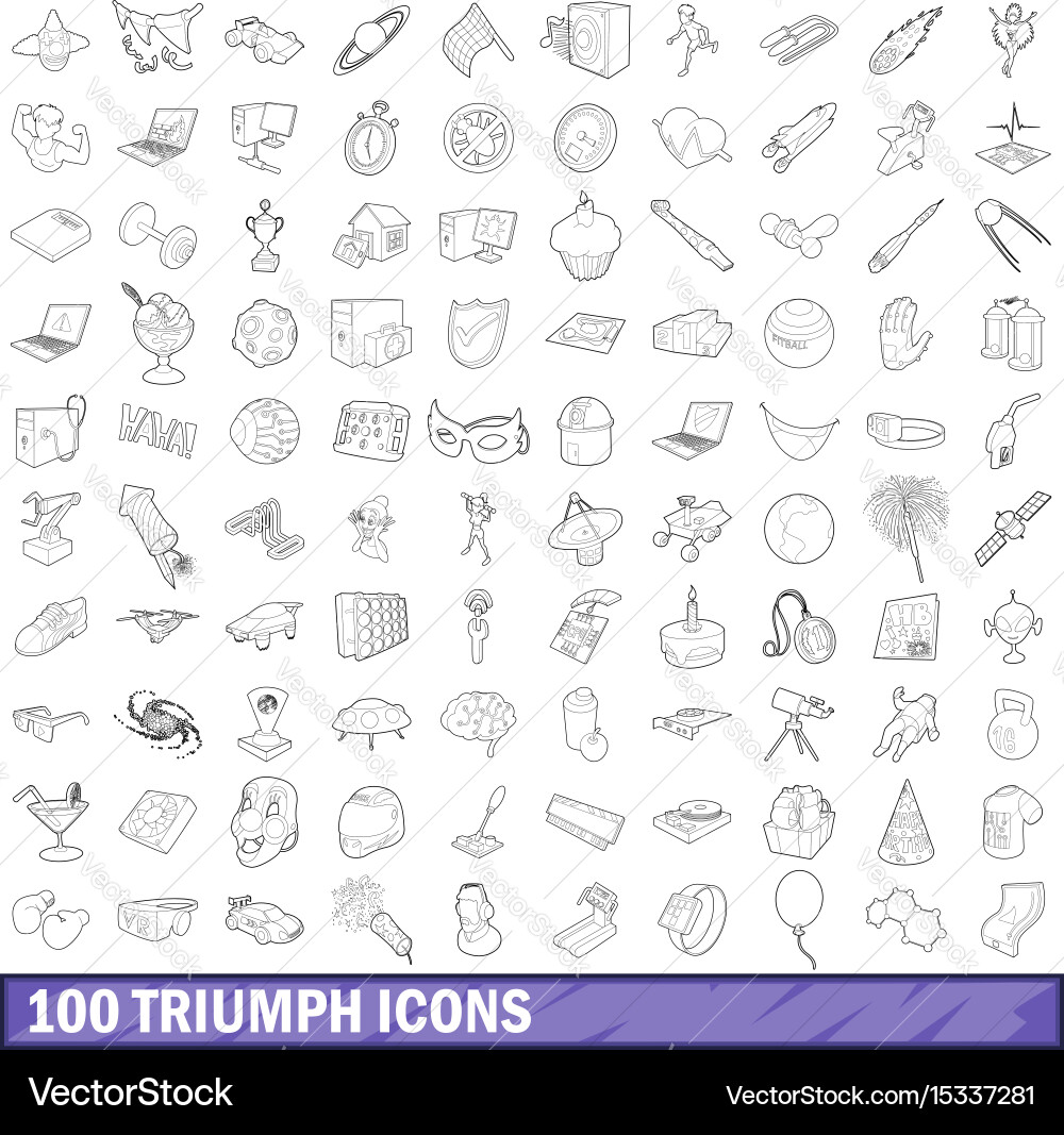 100 triumph icons set outline style Royalty Free Vector