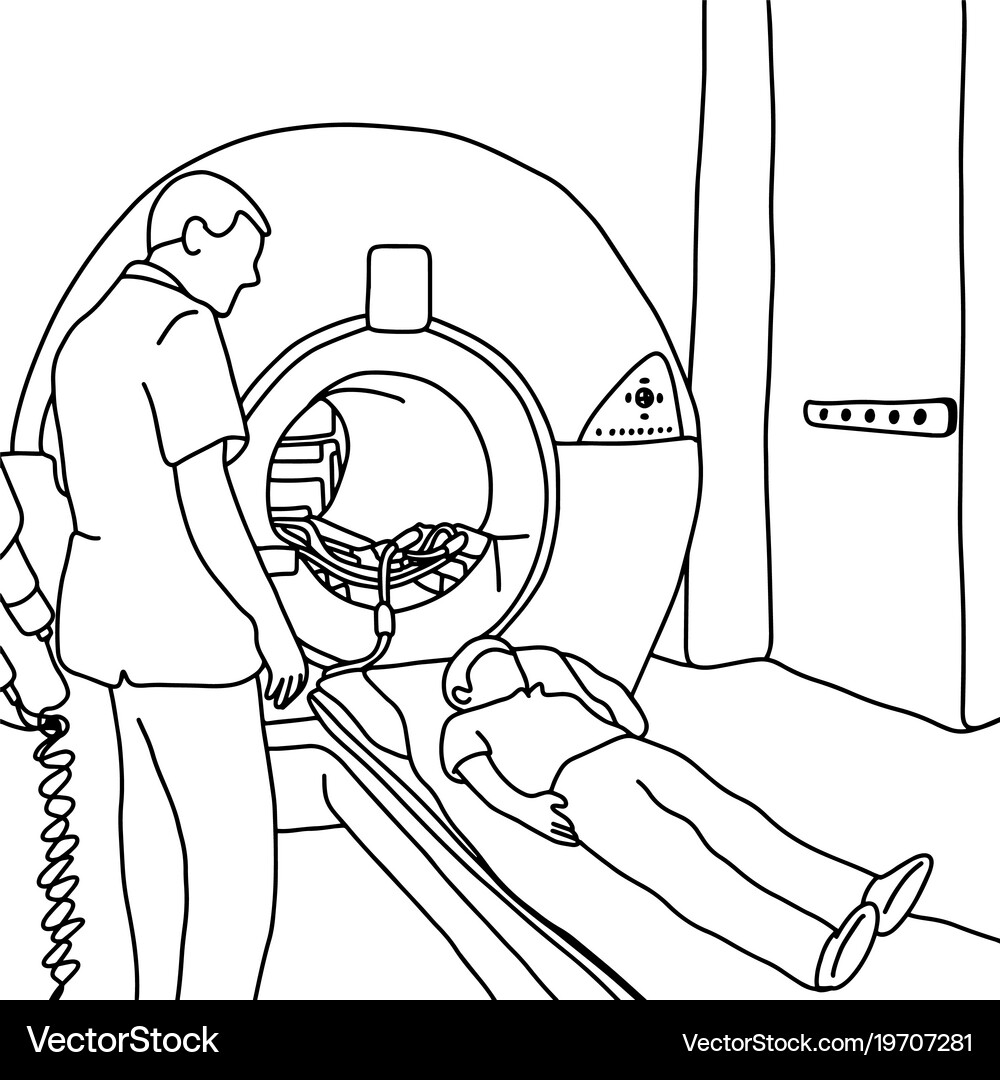 Boy patient undergoing ct scan in hospital Vector Image