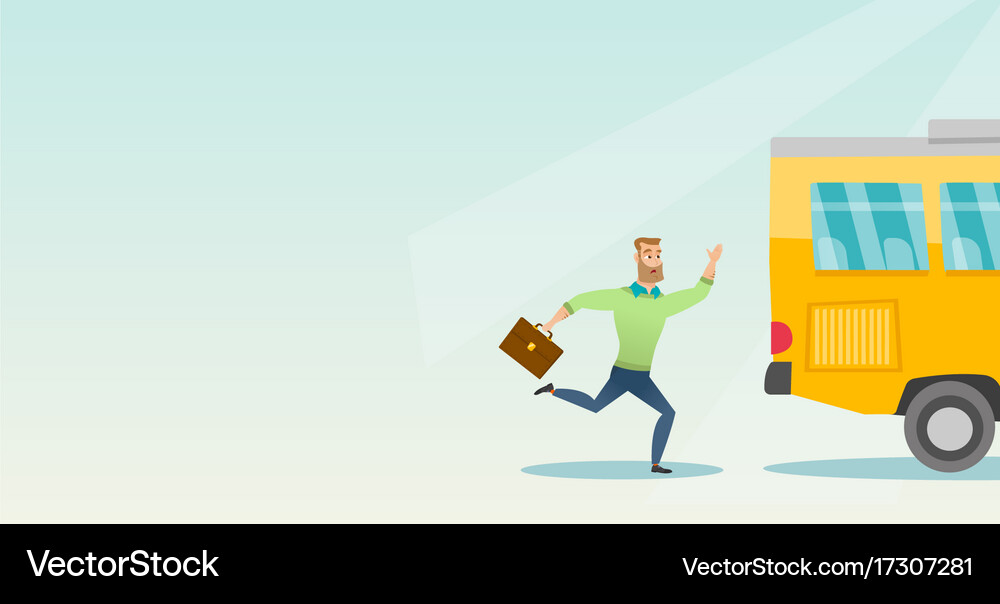 Caucasian latecomer man running for the bus Vector Image