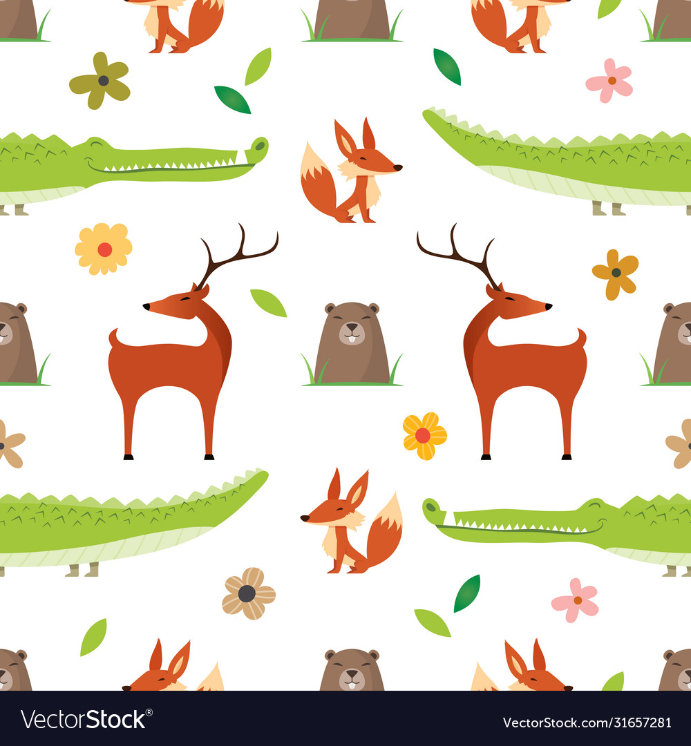 Creative cute wild animals pattern Royalty Free Vector Image