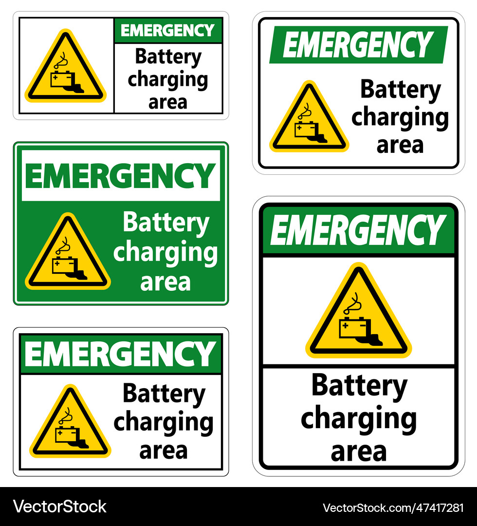 Emergency battery charging area sign on white Vector Image