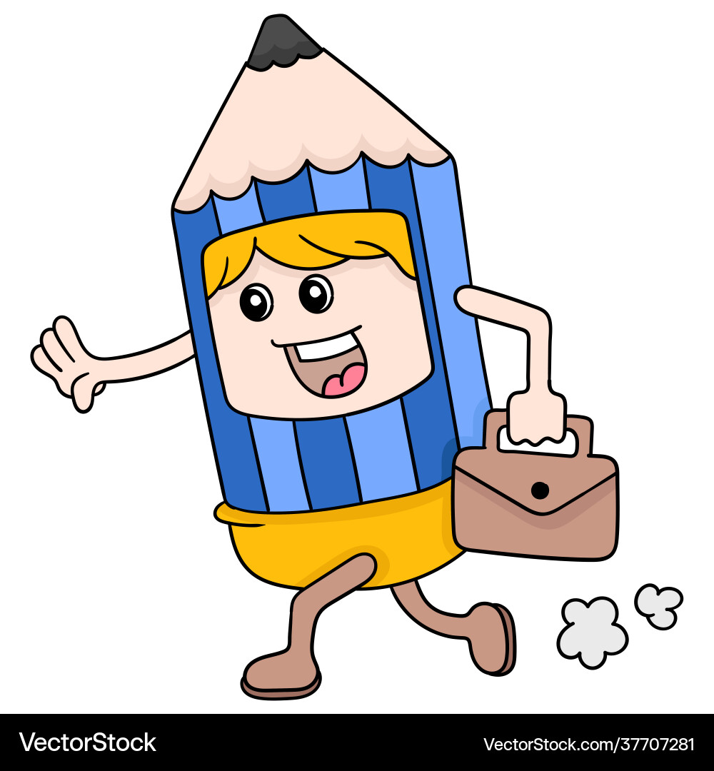 Happy faced cartoon pencil running Royalty Free Vector Image