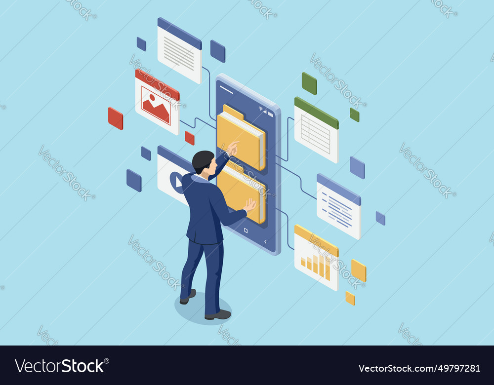 Isometric online documentation database Royalty Free Vector