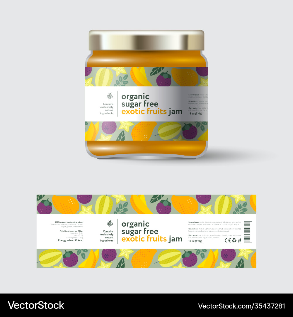 Jam mango mangosteen carambola label packaging Vector Image
