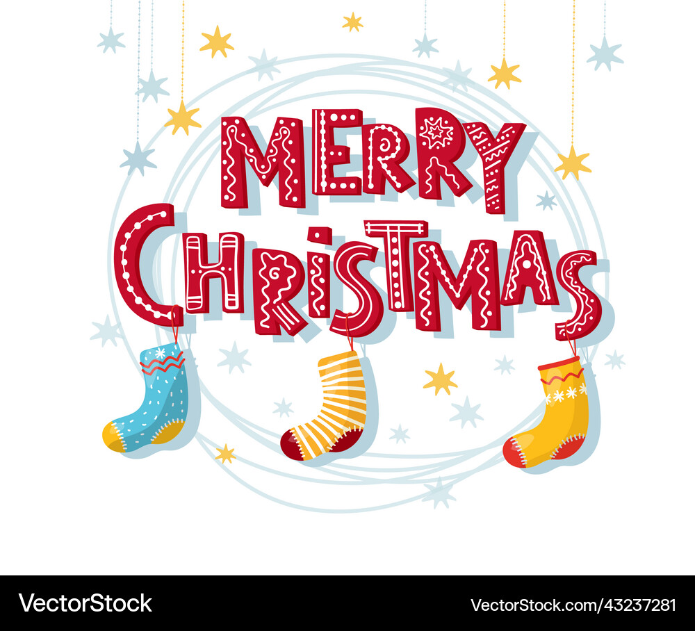 Merry christmas flat cartoon icon with text Vector Image