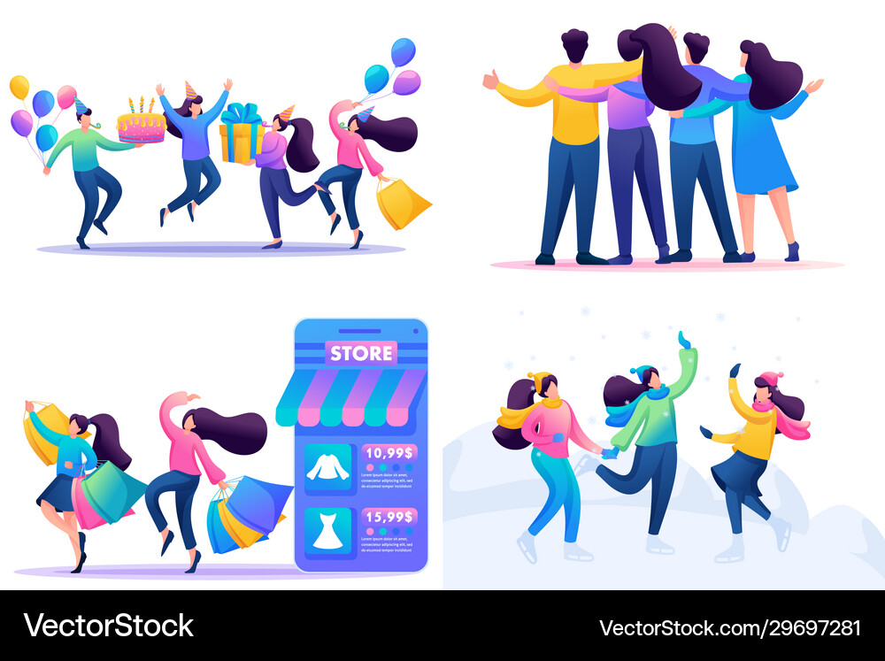 Set 2d flat young people have fun and rejoice Vector Image