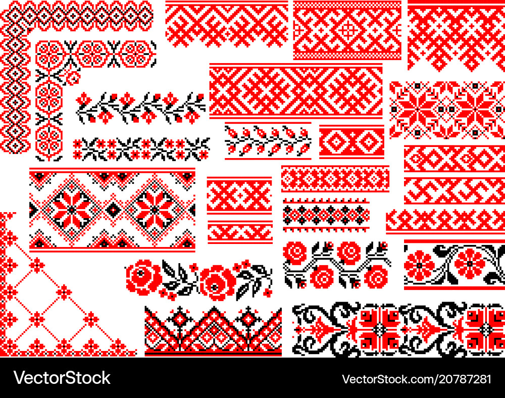 Set of 25 seamless ethnic patterns for embroidery Vector Image