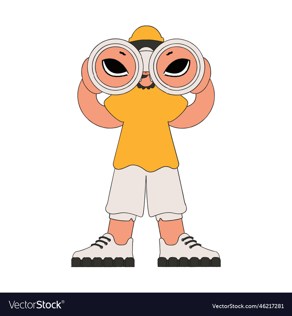 Young man using binoculars committed Royalty Free Vector