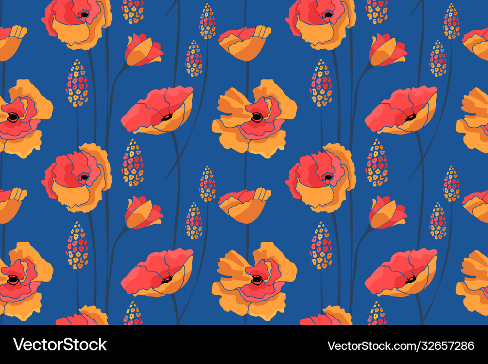 Art floral seamless pattern red yellow Royalty Free Vector
