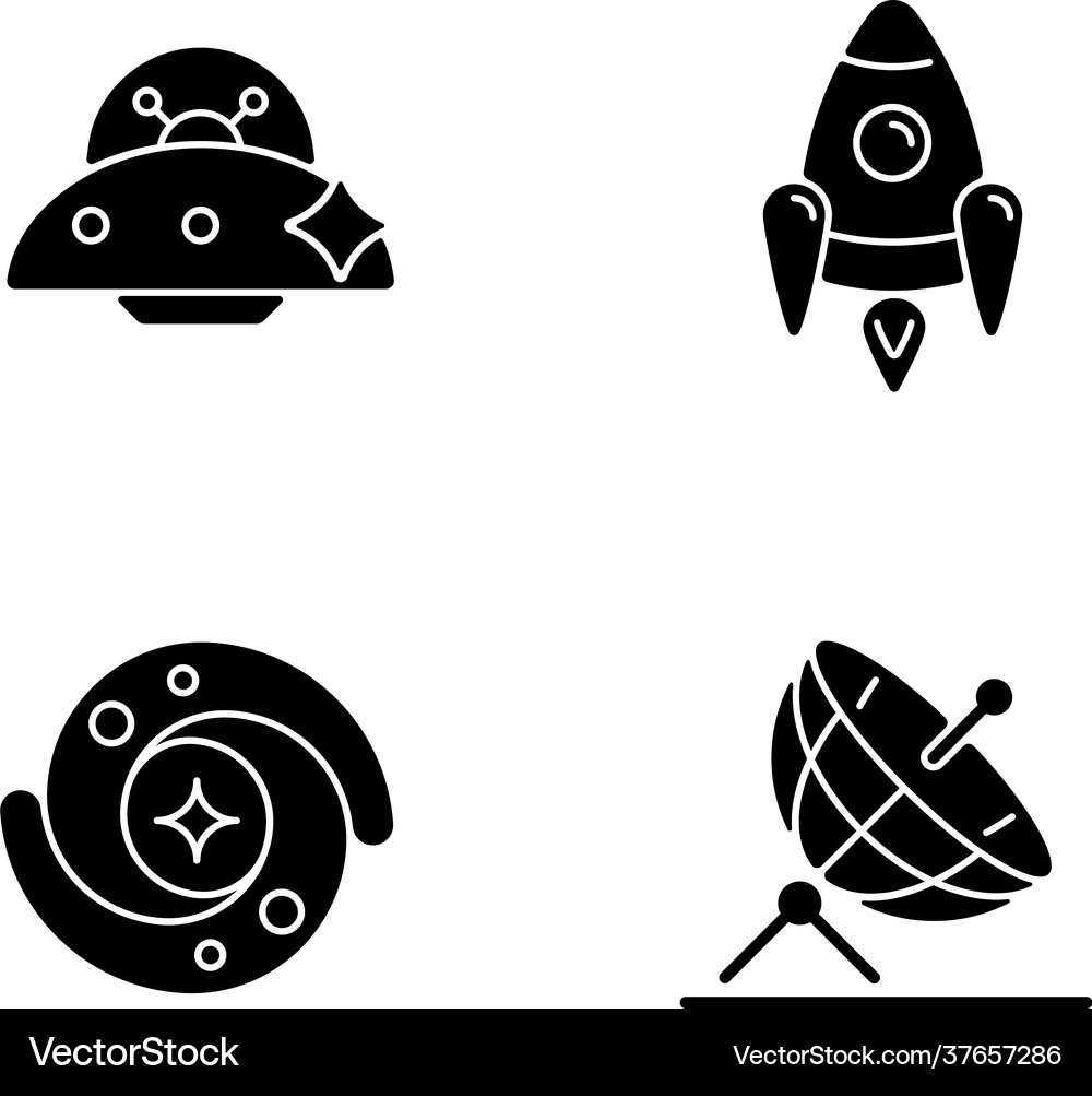 Astronautic black glyph icons set on white space Vector Image