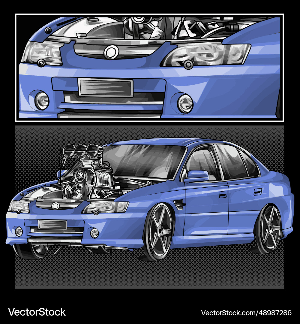 Blue drag racing car with grey strip Royalty Free Vector