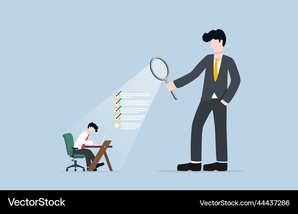 Boss use magnifying glass to evaluate employee Vector Image