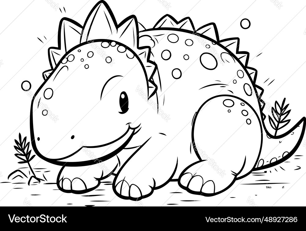 Cute little dinosaur coloring page Royalty Free Vector Image