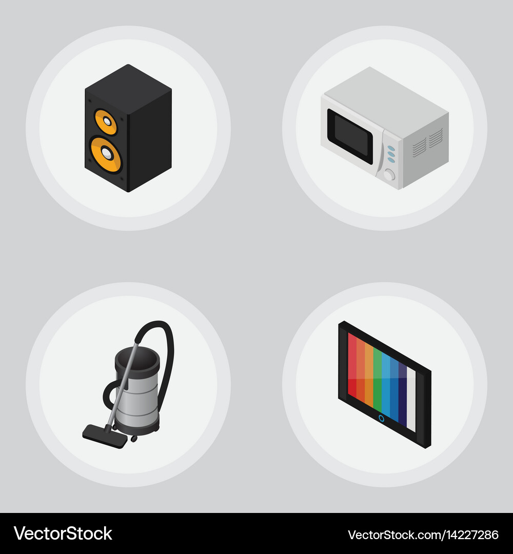 Isometric electronics set of television microwave Vector Image