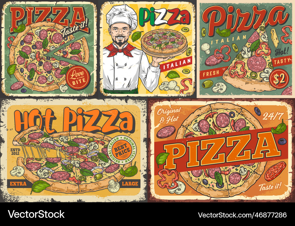 Italian pizza set posters colorful Royalty Free Vector Image