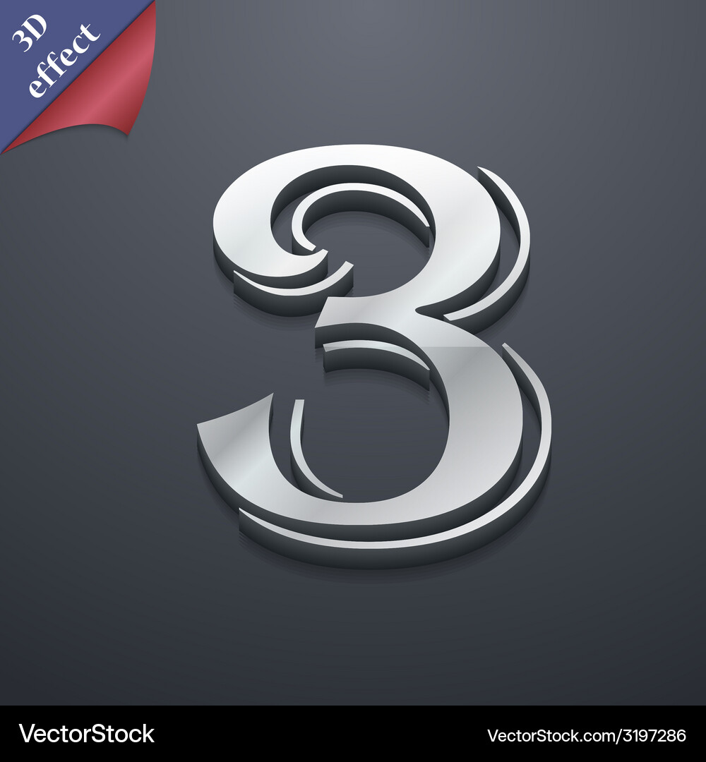 Number three icon symbol 3D style Trendy modern Vector Image
