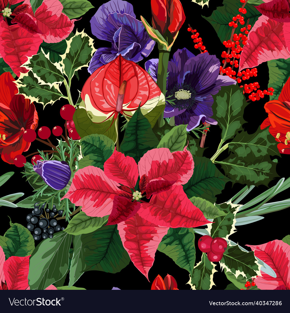 Seamless christmas floral background pattern Vector Image