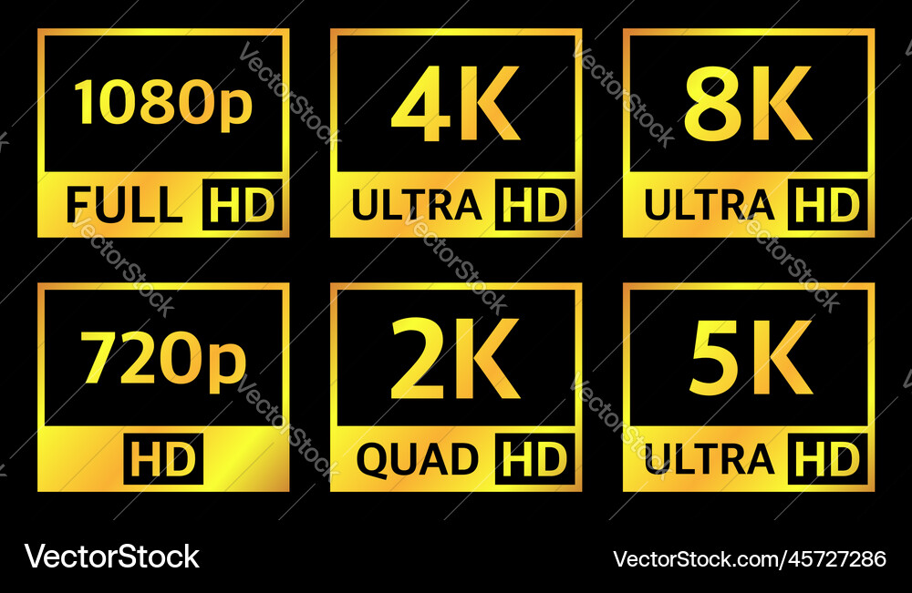 Ultra HD Resolution Icons - 4K 8K Royalty Free Vector Image