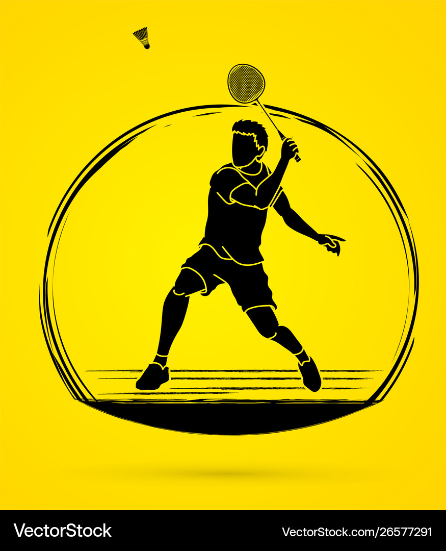 Badminton player action cartoon graphic Royalty Free Vector