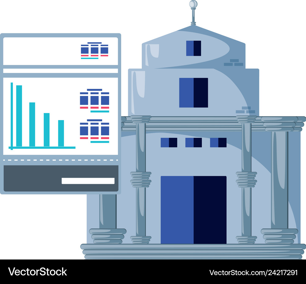 Bank building and document with infographic Vector Image