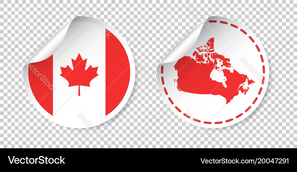 Canada sticker with flag and map label round tag Vector Image