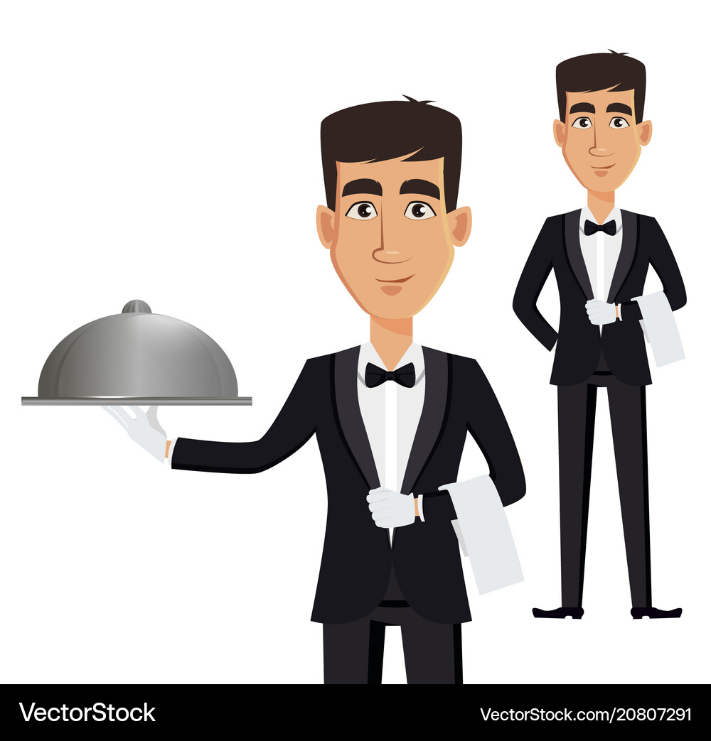 Handsome waiter wearing a professional uniform Vector Image