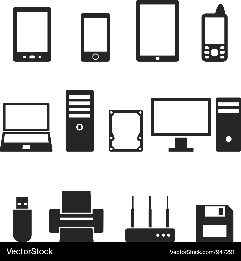 Icons of computer hardware and gadgets Royalty Free Vector