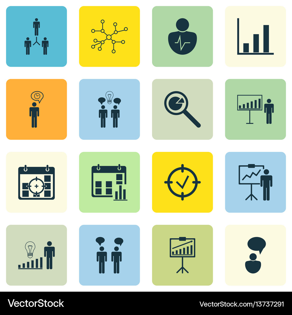 Set of 16 board icons includes co-working Vector Image