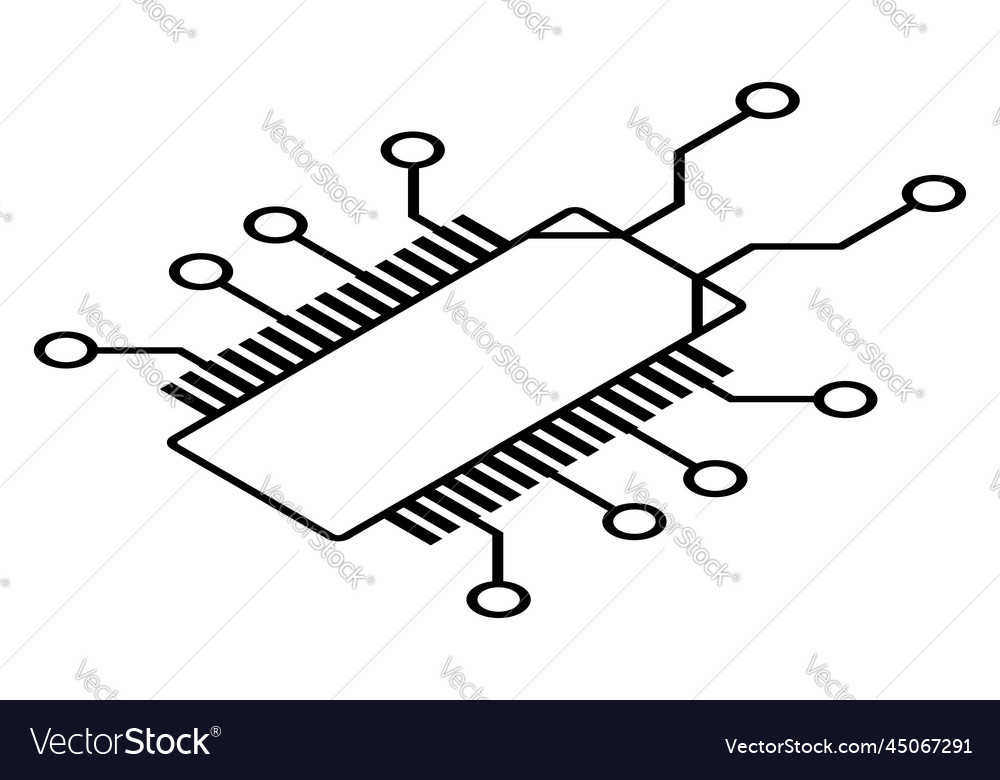 Silhouette of simple isometric schematic chip Vector Image